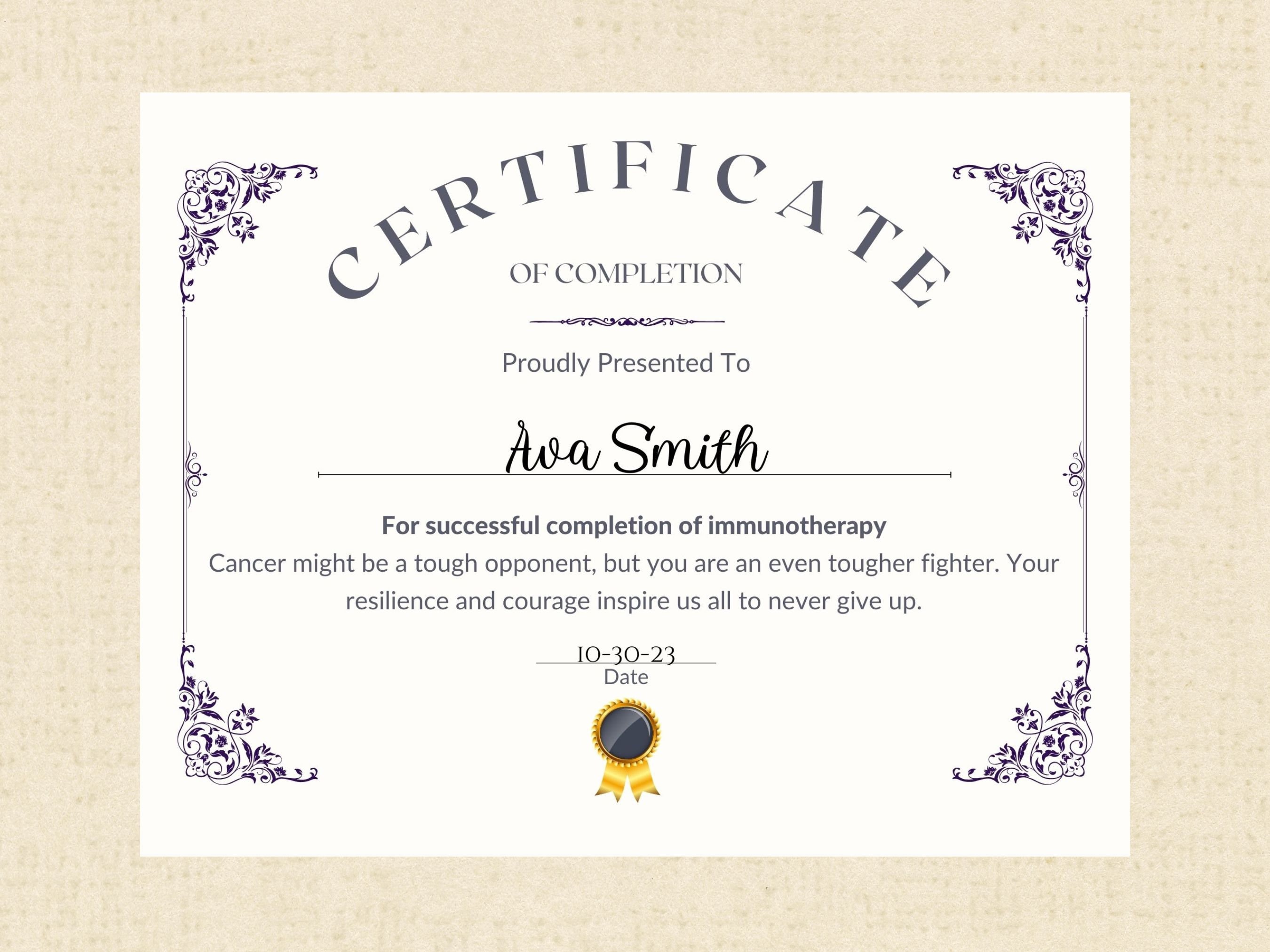 Immunotherapy Cancer Fighter Appreciation Certificate Printable, Cancer ...