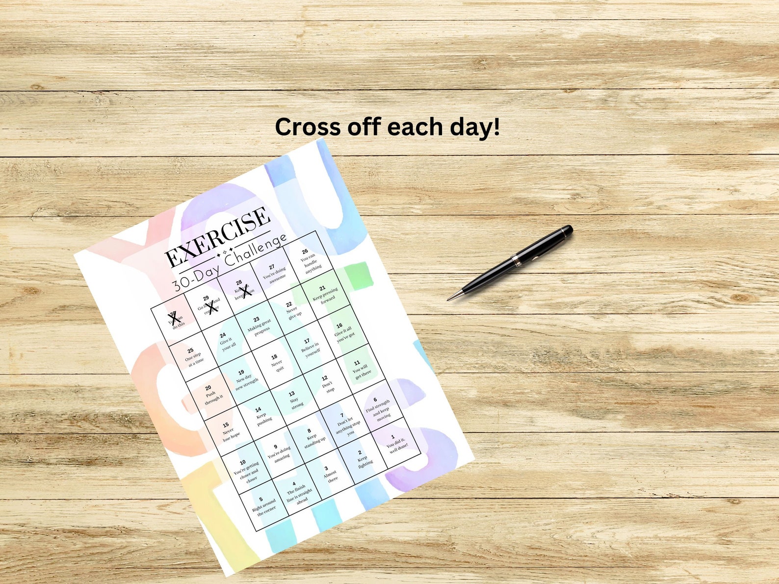 30-day Exercise Challenge Countdown Calendar Printable, Exercise ...