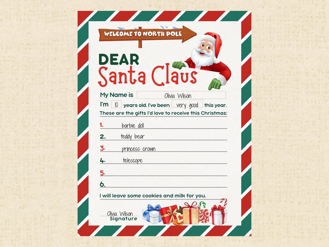 Christmas Letter for Santa Printable; Dear Santa Letter, Christmas Wish ...