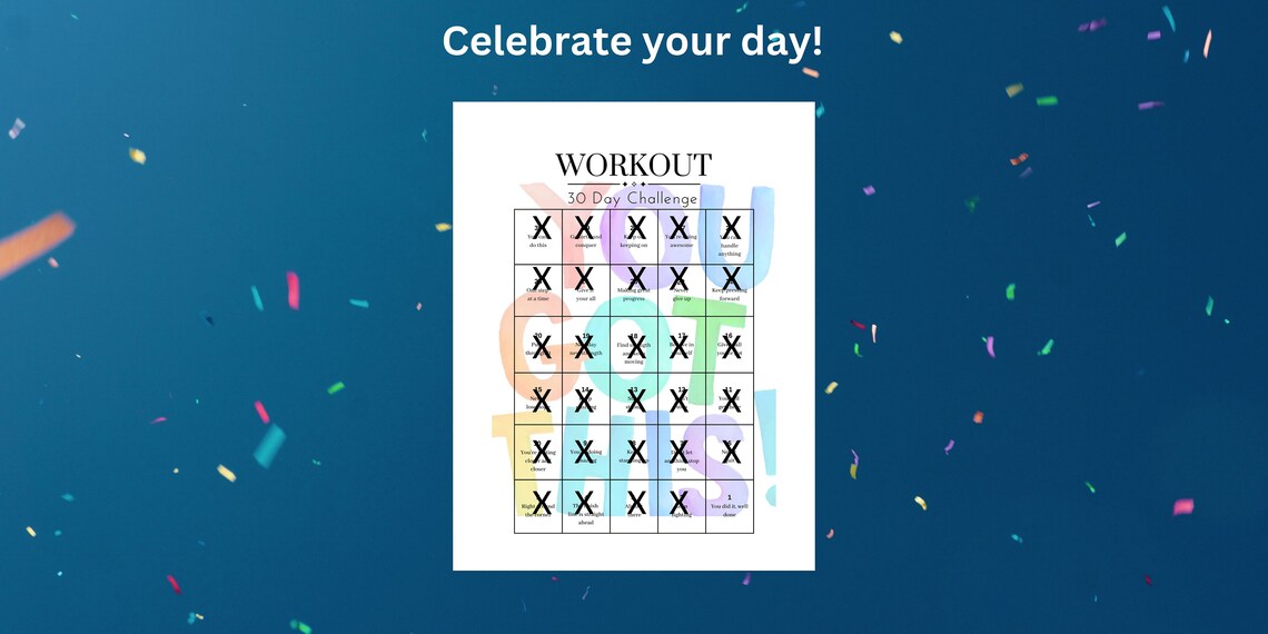 30-day Workout Challenge Daily Countdown Calendar Daily Affirmations ...