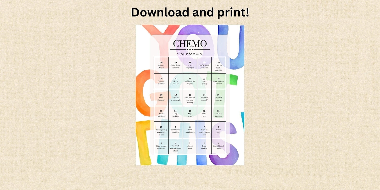 30-round Chemo Treatment Daily Countdown Calendar for Cancer Printable ...