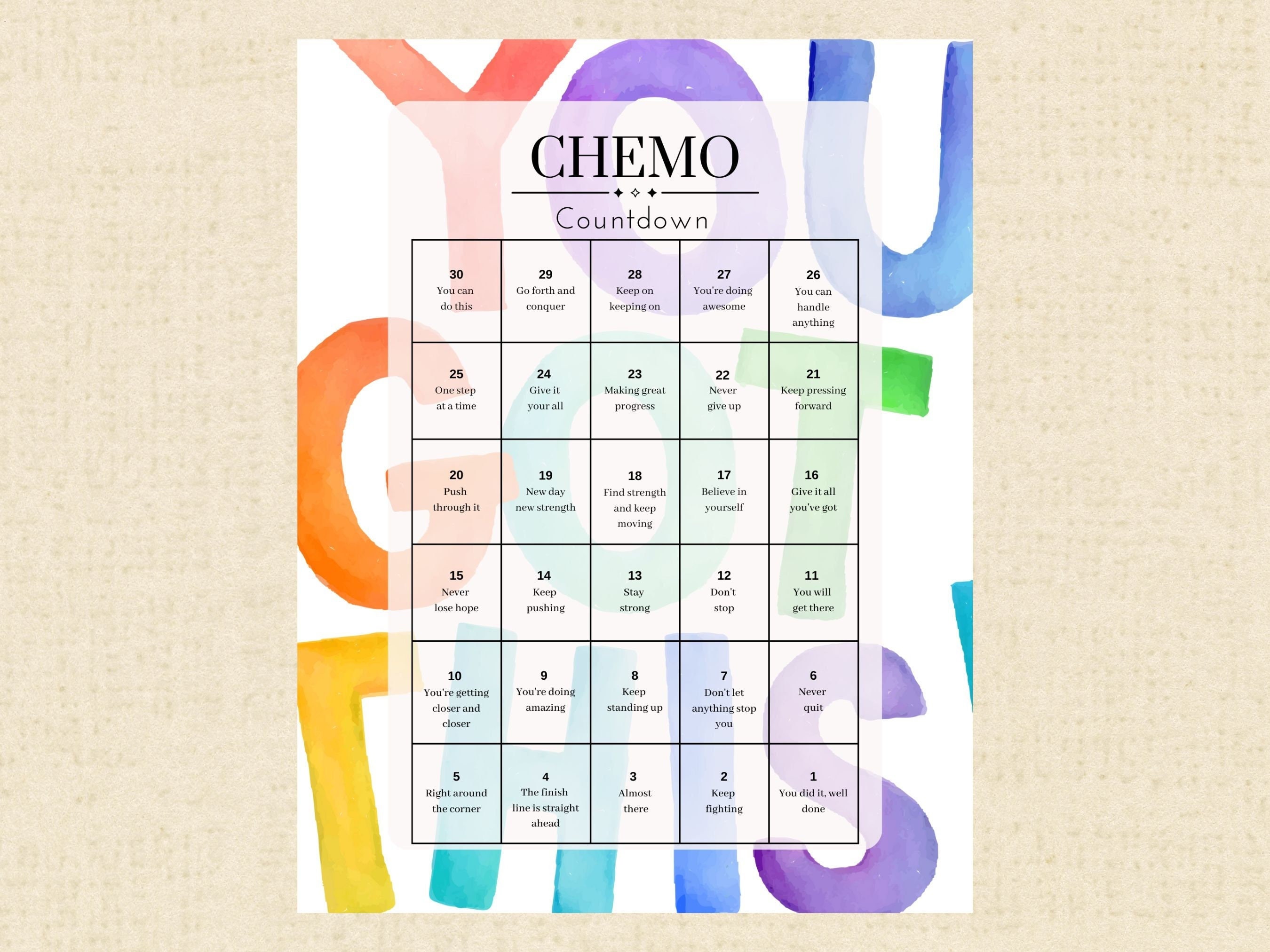 30-round Chemo Treatment Daily Countdown Calendar for Cancer Printable ...