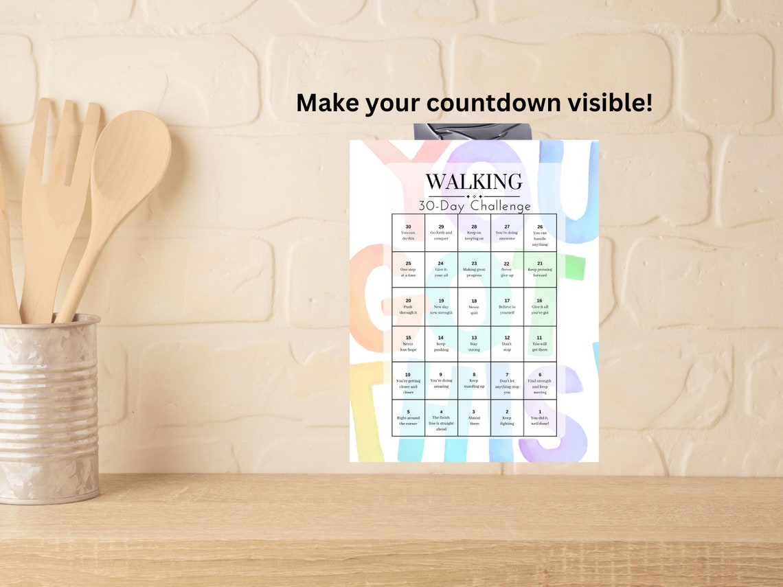30-day Walking Challenge Countdown Calendar Printable, Walking for ...