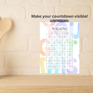 30-day Walking Challenge Countdown Calendar Printable, Walking for ...