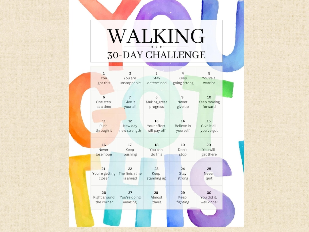 30-day Walking Challenge Countdown Calendar Printable, Walking for ...