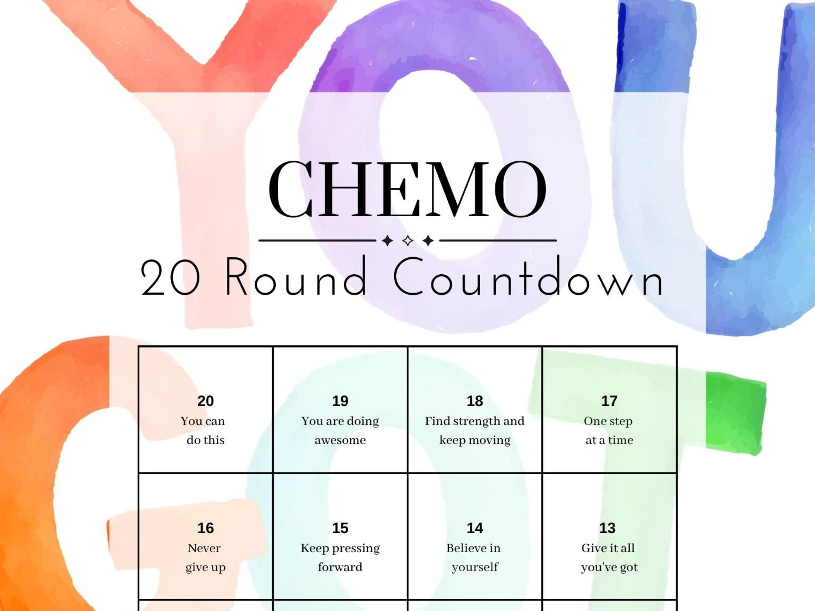 20-round Chemo Treatment Countdown Calendar for Cancer Printable Daily ...