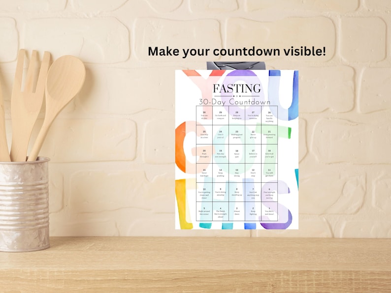Fasting 30 Day Challenge Countdown Calendar Tracker Printable; Daniel ...