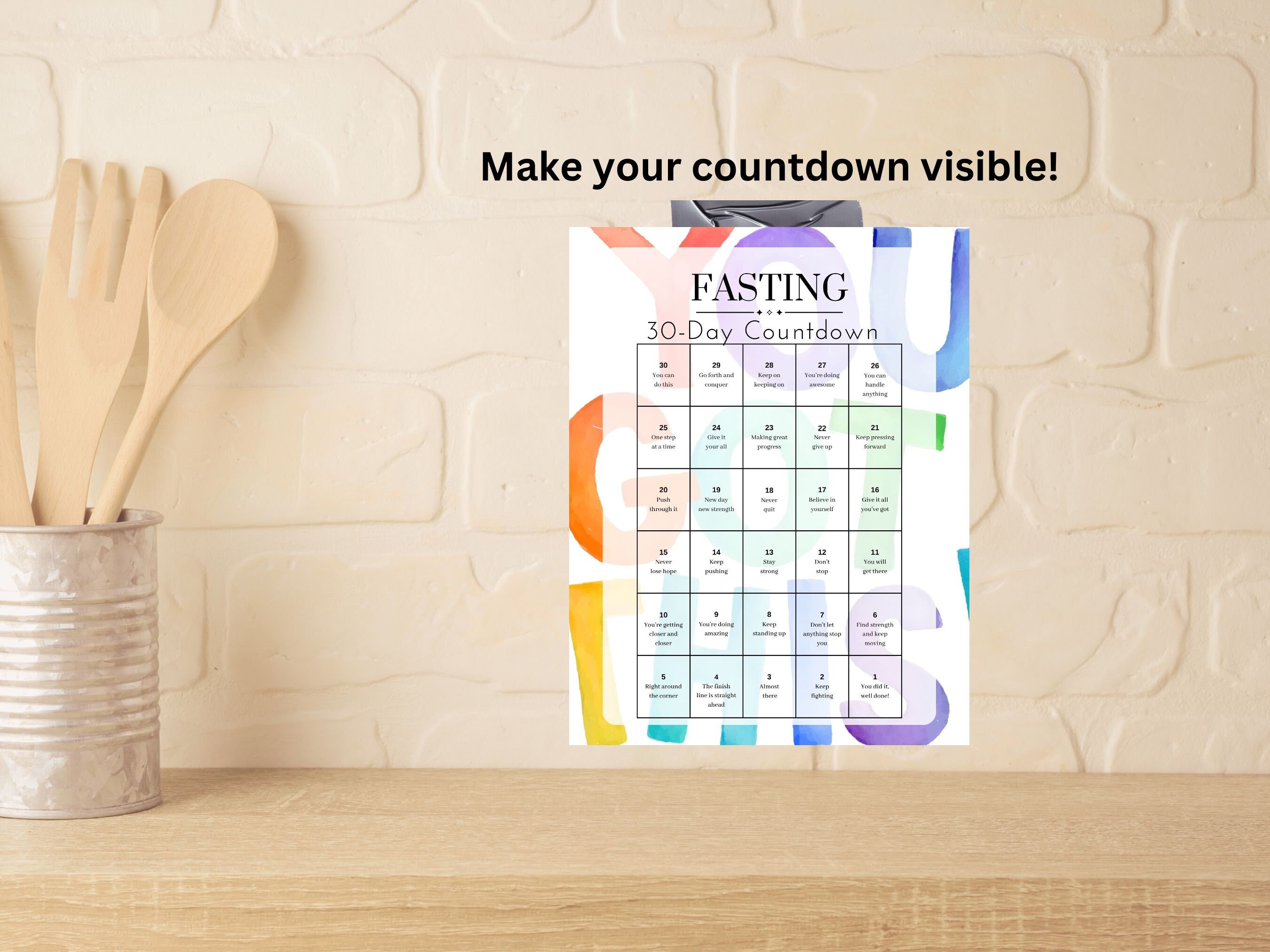 Fasting 30 Day Challenge Countdown Calendar Tracker Printable; Daniel ...