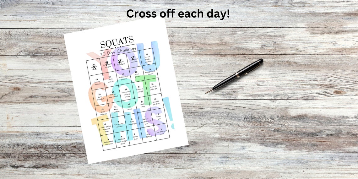 30-day Squats Challenge Daily Countdown Calendar- Daily Affirmations ...