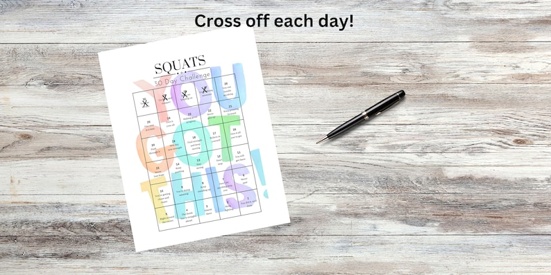 30-day Squats Challenge Daily Countdown Calendar- Daily Affirmations ...