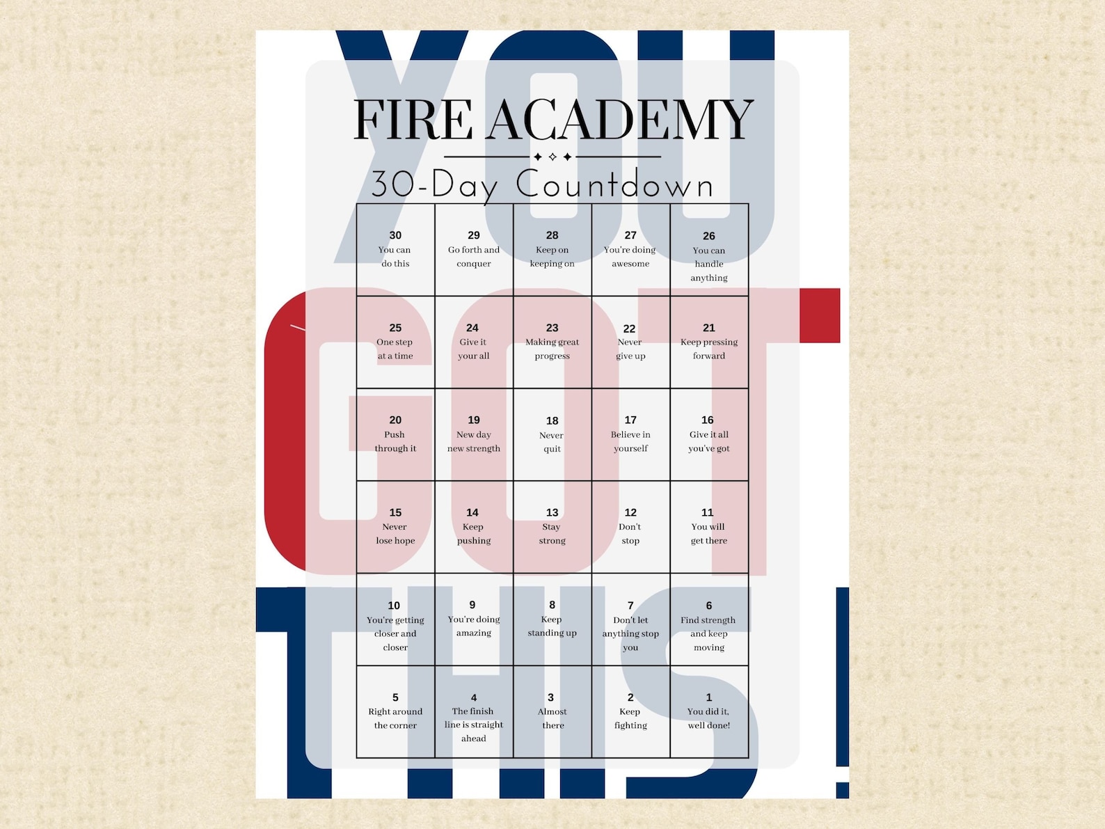 Fire Academy 30-day Daily Countdown Calendar Printable, Firefighter ...