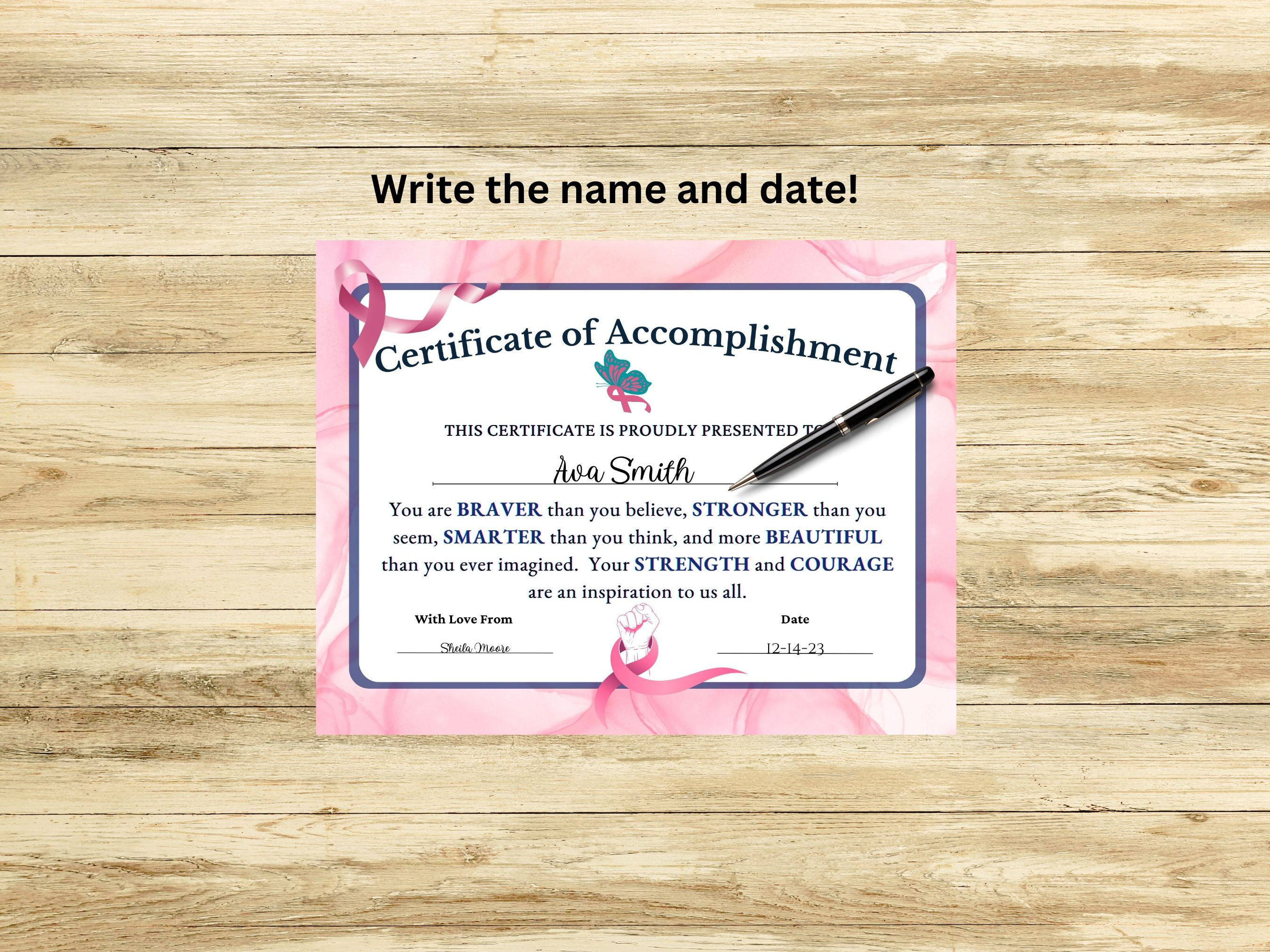 Breast Cancer Fighter Appreciation Certificate Printable | Cancer Free ...