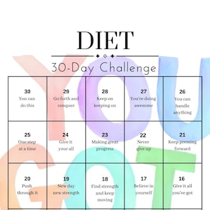 30-day Challenge Diet Countdown Calendar Printable - Daily Affirmations ...