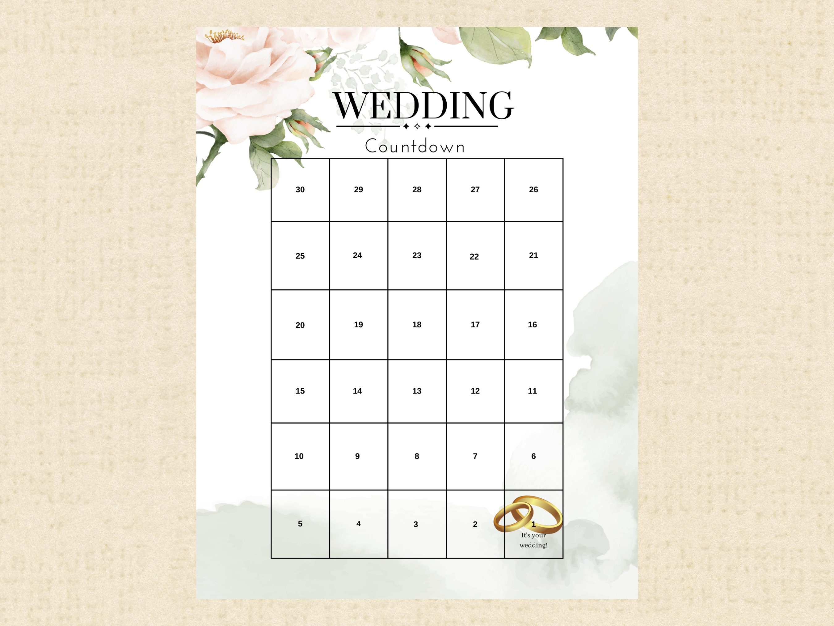 Wedding Countdown Calendar Instant Download Printable PDF - Etsy