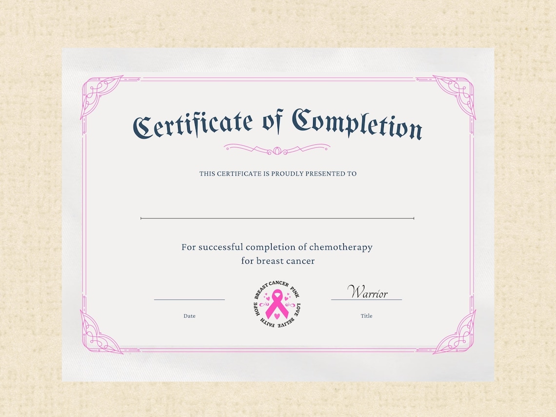 Breast Cancer Chemo Treatment Completion Certificate - Instant Download ...