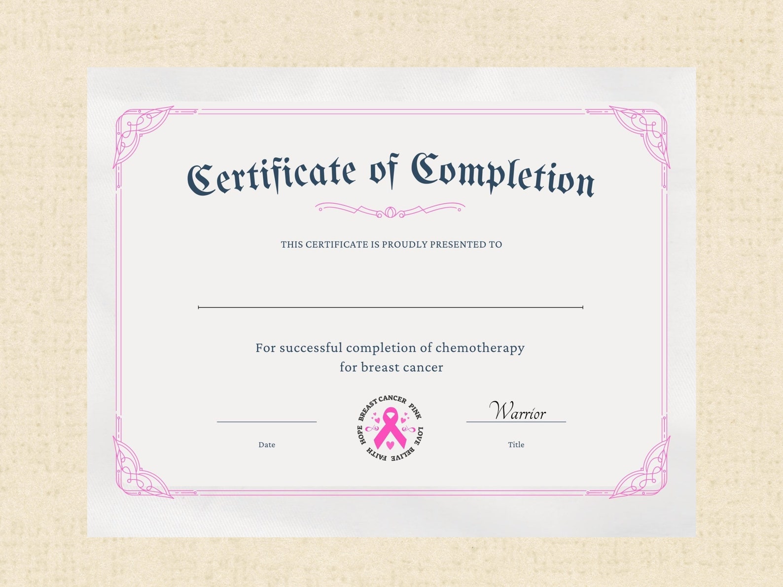 Breast Cancer Chemo Treatment Completion Certificate - Instant Download ...