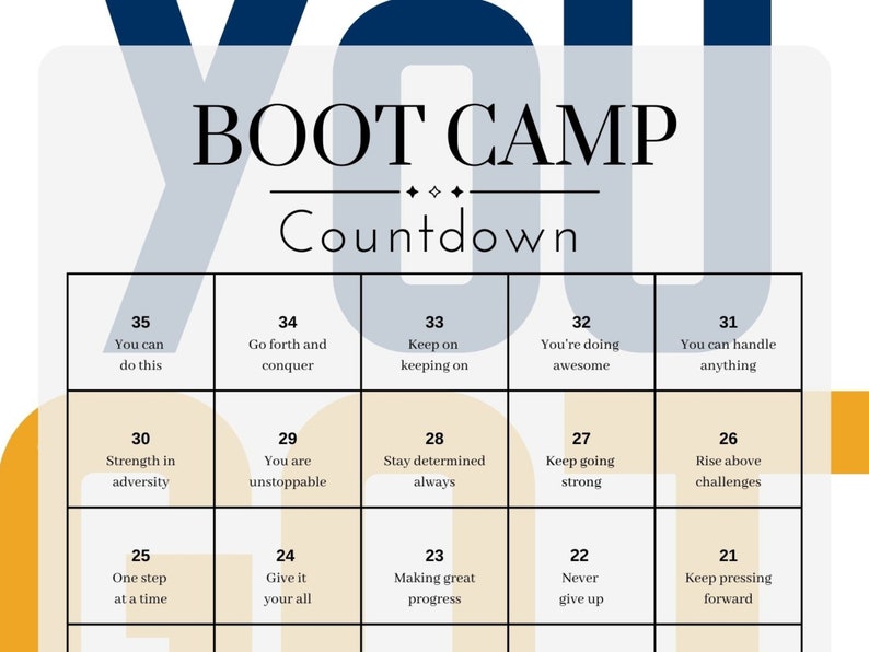Boot Camp 35-day Daily Countdown Calendar - Daily Affirmations Instant Download Printable PDF ...