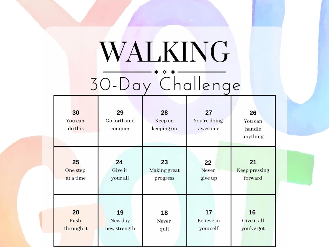 30-day Walking Challenge Countdown Calendar Printable, Walking for ...