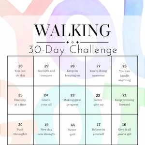 30-day Walking Challenge Countdown Calendar Printable, Walking for ...