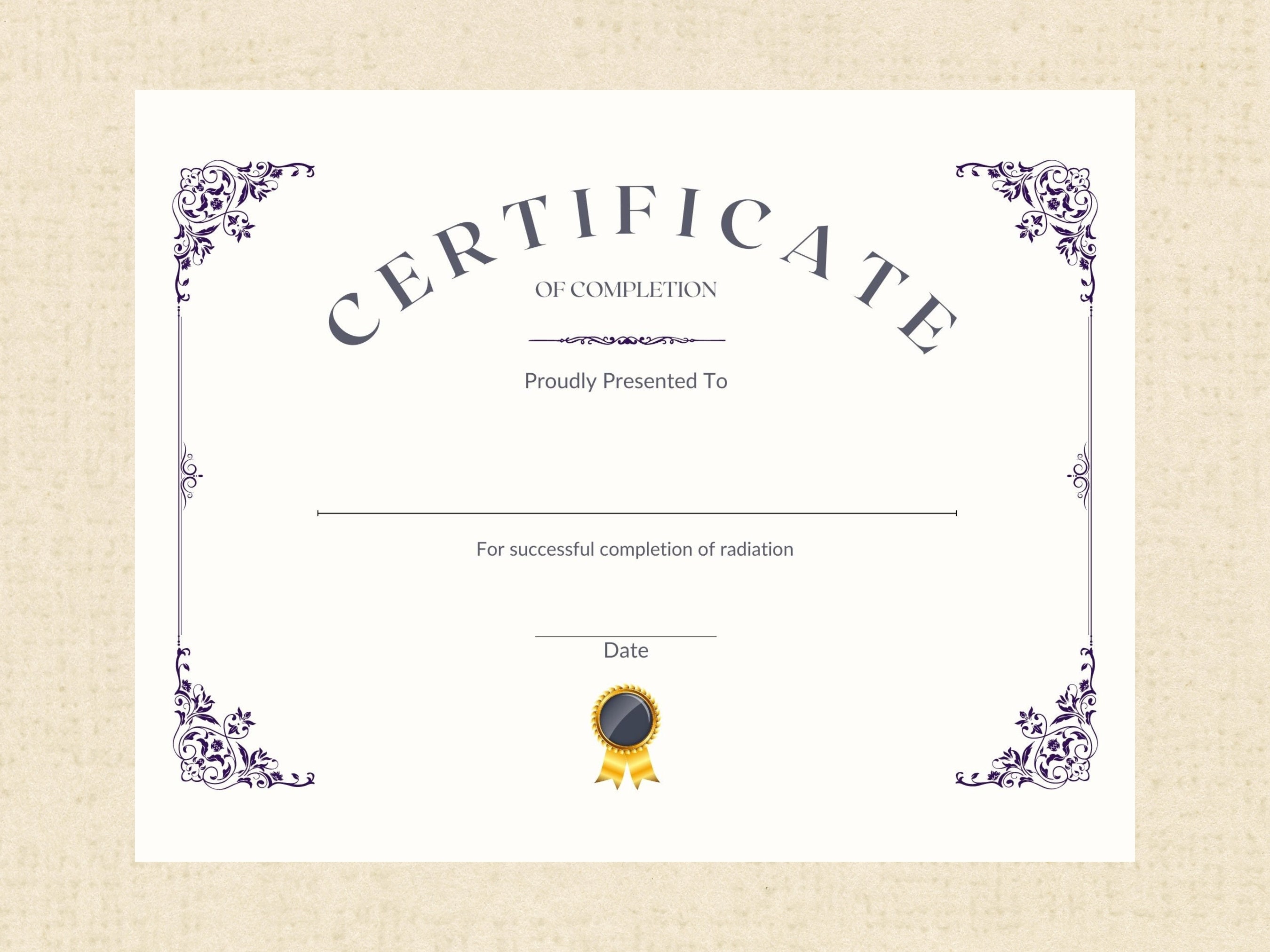 Cancer Radiation Treatment Completion Certificate - Instant Download ...
