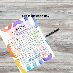 Fasting 21 Day Challenge Countdown Calendar Tracker Printable; Daniel ...