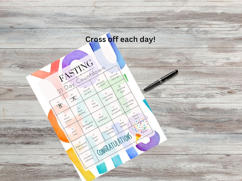 Fasting 21 Day Challenge Countdown Calendar Tracker Printable; Daniel ...