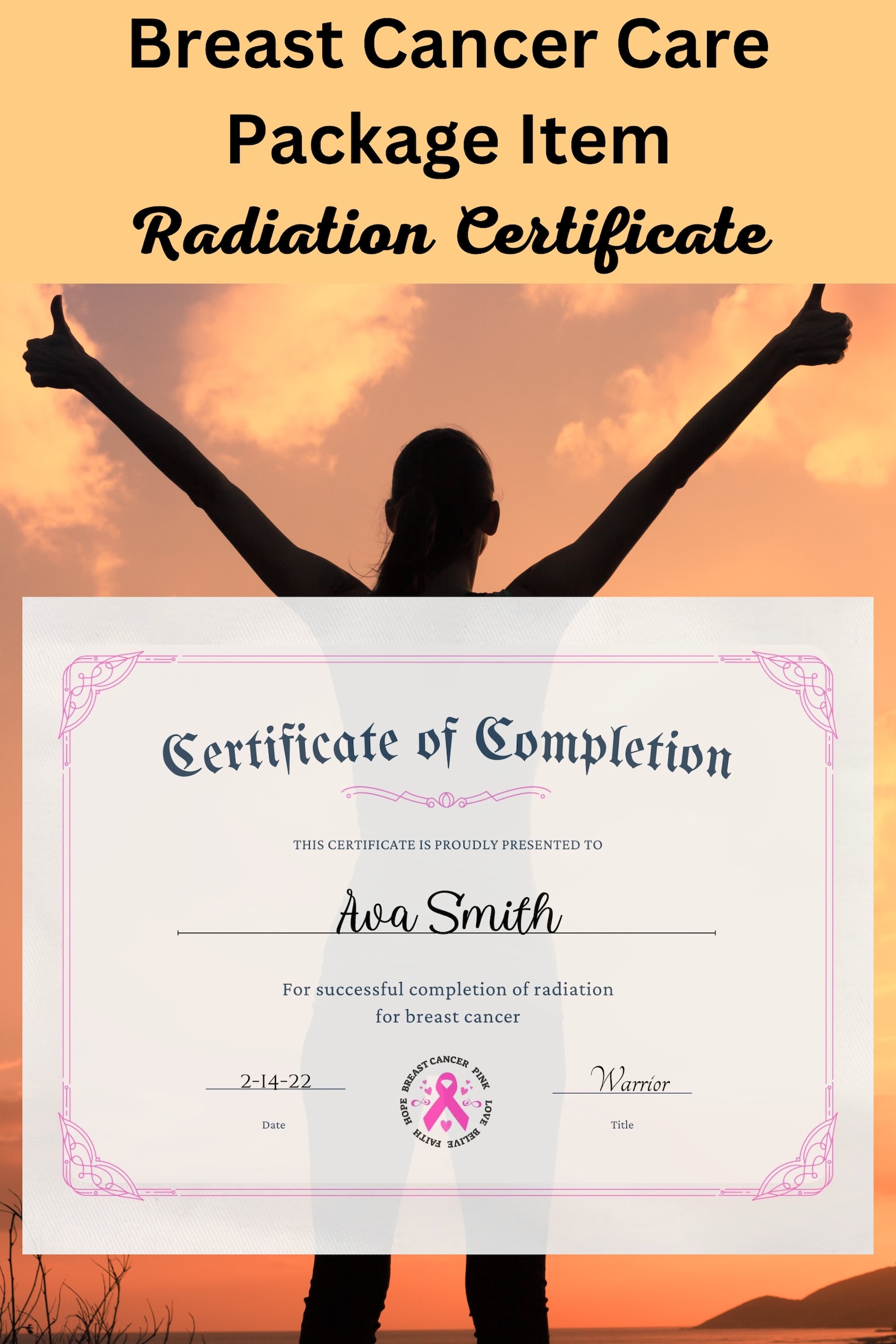 Breast Cancer Radiation Treatment Completion Certificate - Instant ...