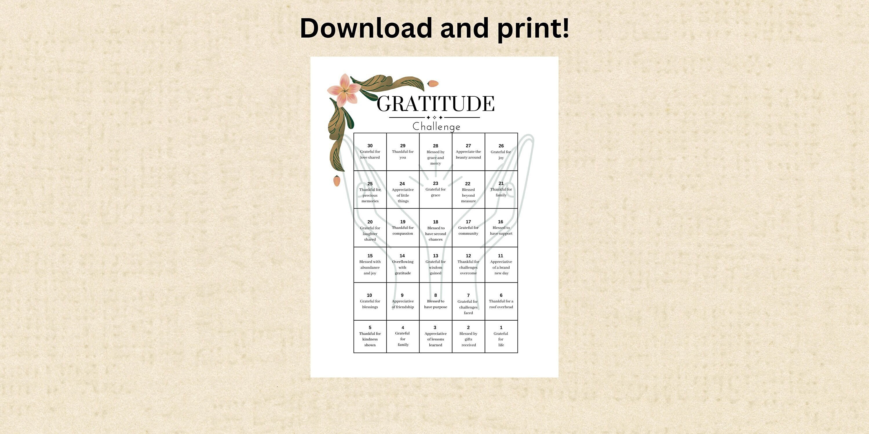 30-day Gratitude Challenge Countdown Calendar - Daily Affirmations ...