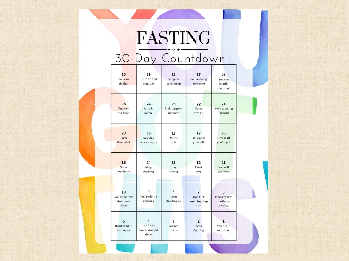 Fasting 30 Day Challenge Countdown Calendar Tracker Printable; Daniel ...