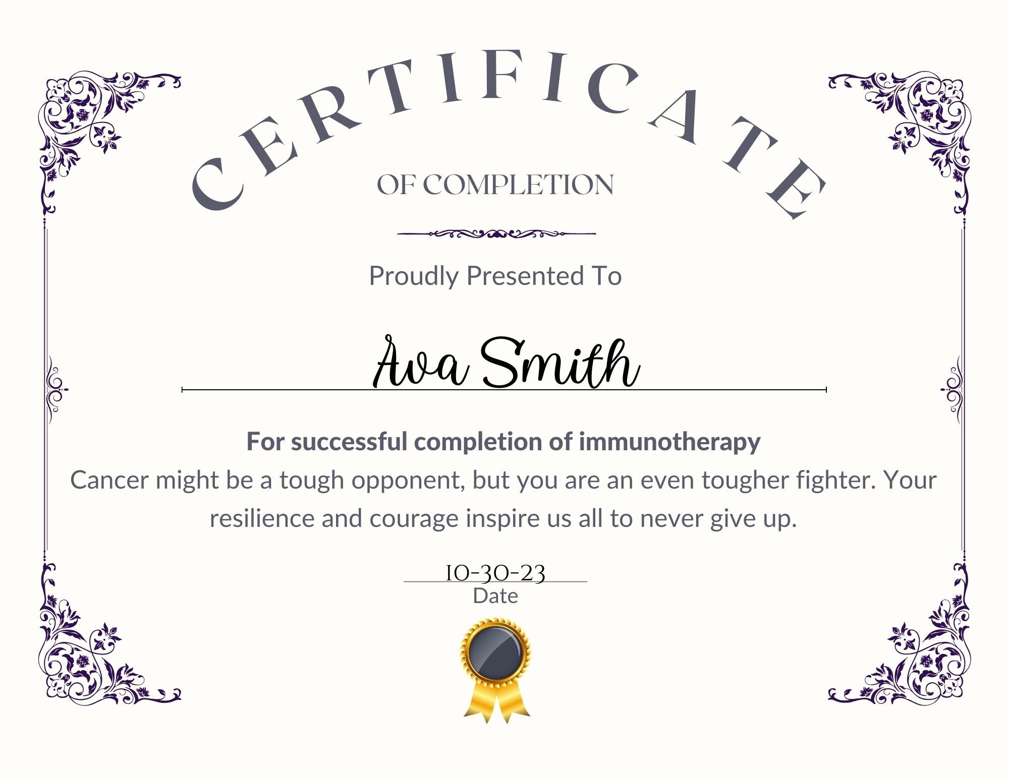 Immunotherapy Cancer Fighter Appreciation Certificate Printable, Cancer ...