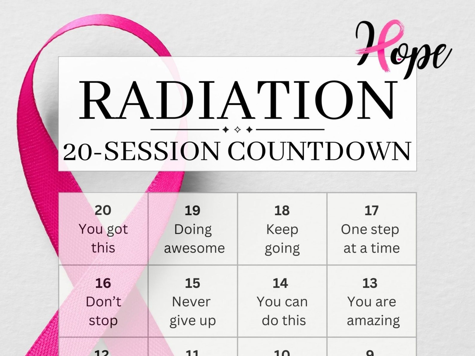 20-session Breast Cancer Radiation Treatment Countdown Calendar ...