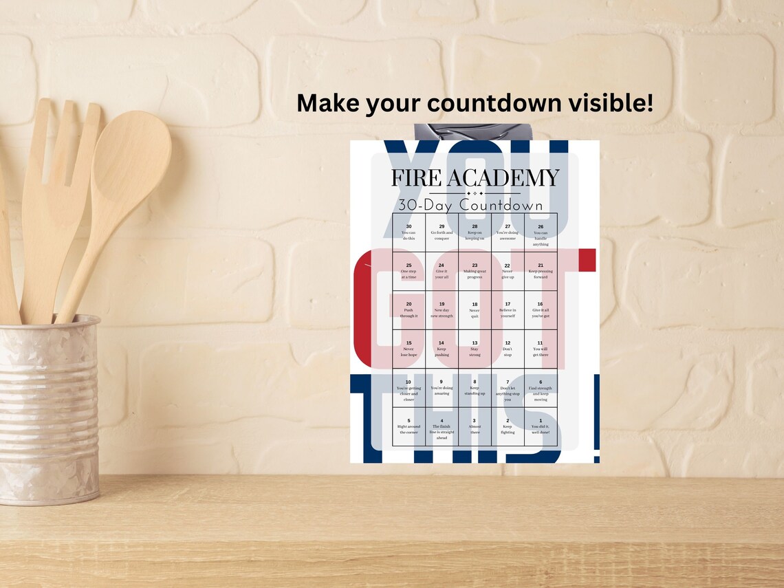 Fire Academy 30-day Daily Countdown Calendar Printable, Firefighter ...