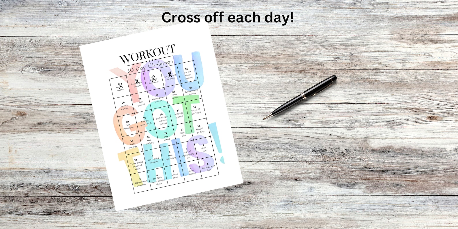 30-day Workout Challenge Daily Countdown Calendar Daily Affirmations ...