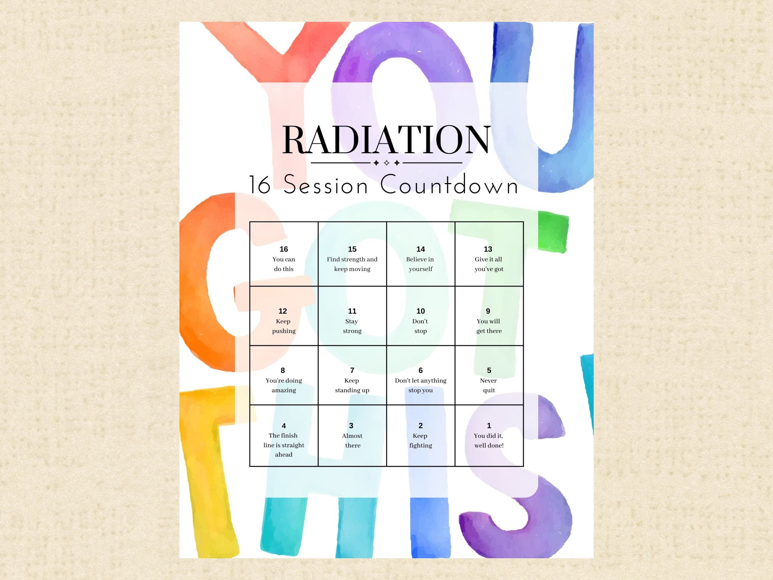 16-session Radiation Countdown Calendar Tracker Journal Care - Etsy