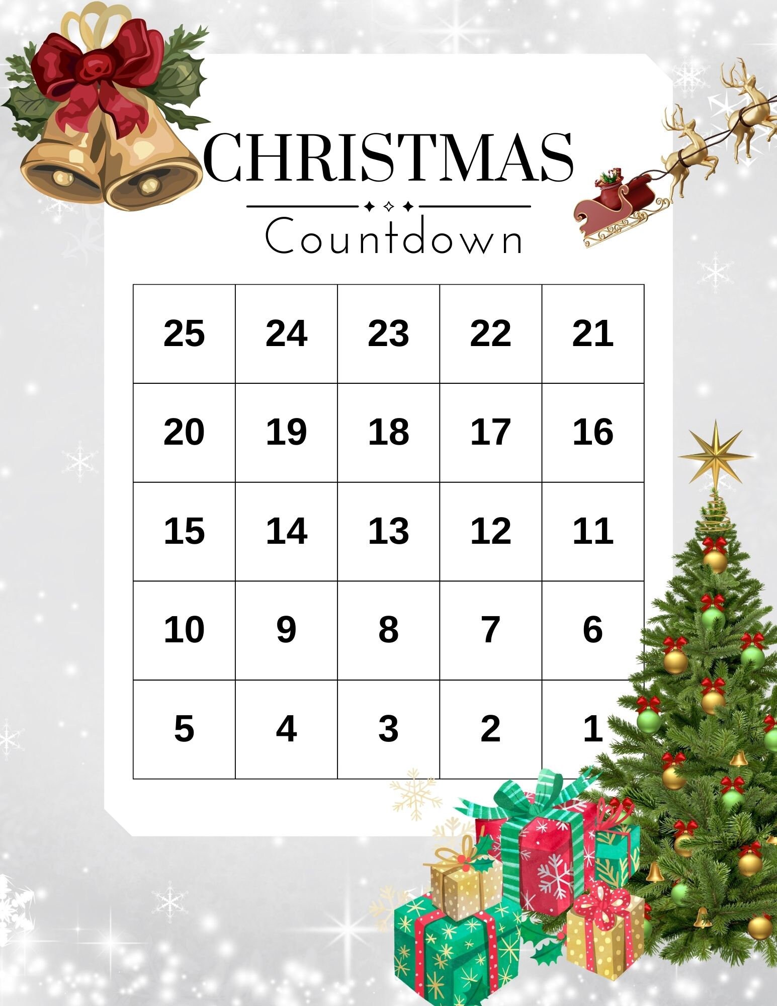 Christmas Countdown Calendar Printable, Christmas Decorations ...