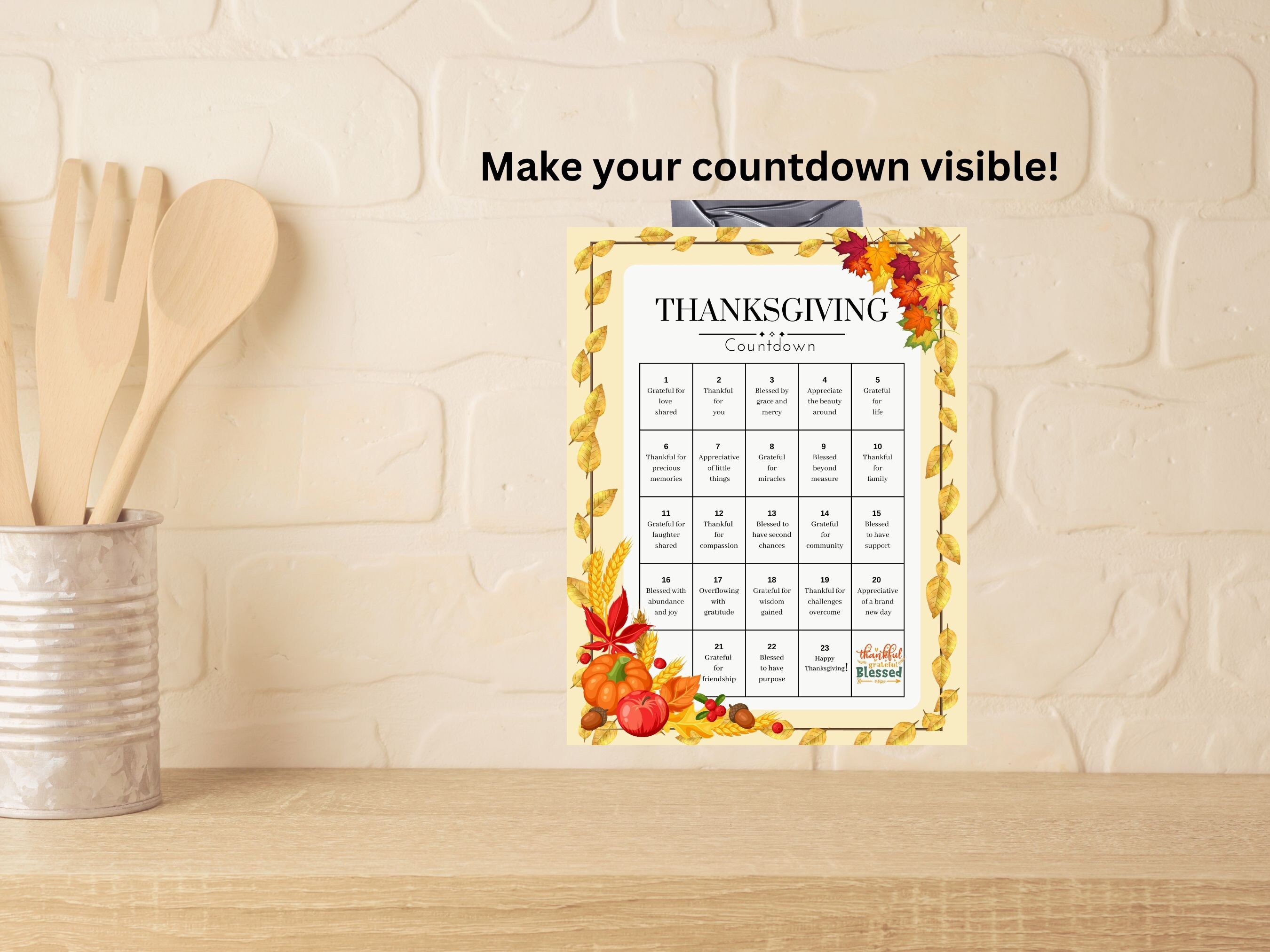 Thanksgiving Countdown Calendar Printable, Daily Quotes of Gratitude ...