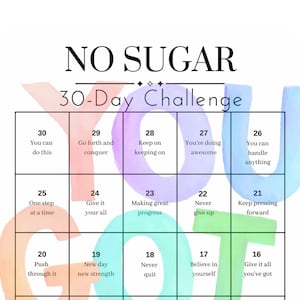 30-day No Sugar Challenge Countdown Calendar Tracker Printable, Sugar ...