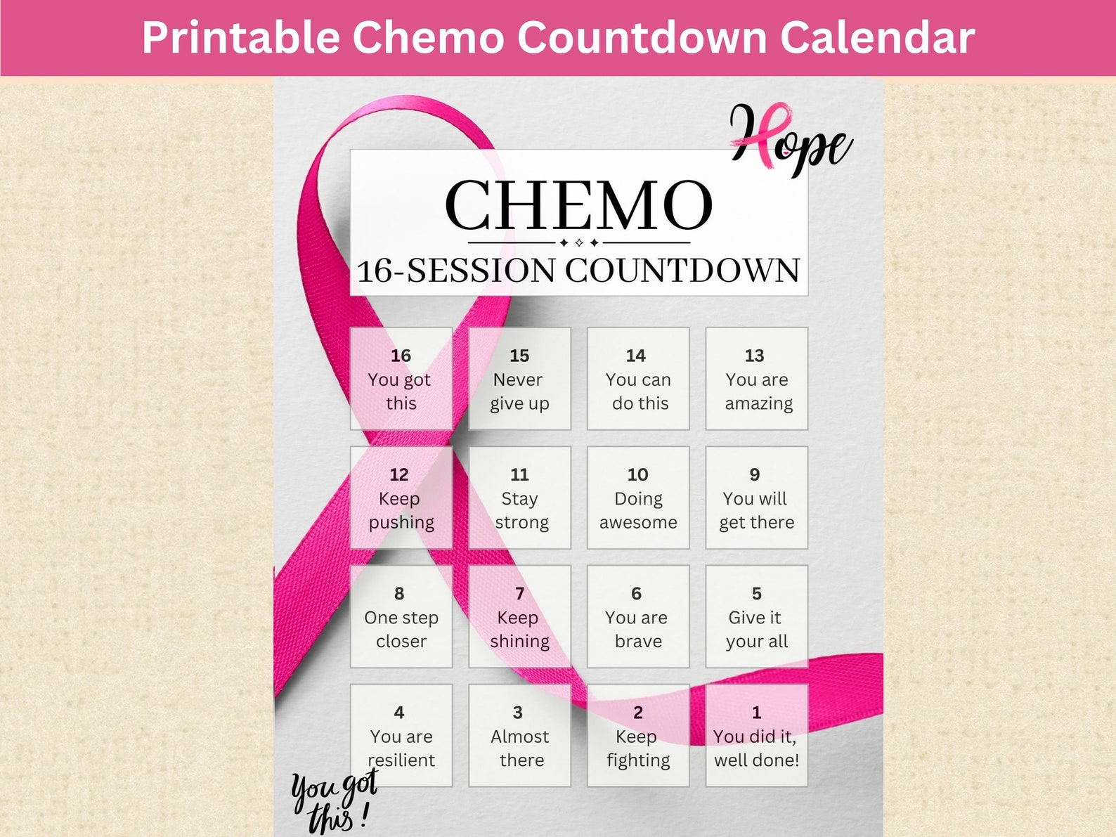 16-round Breast Cancer Chemo Treatment Countdown Calendar Printable ...
