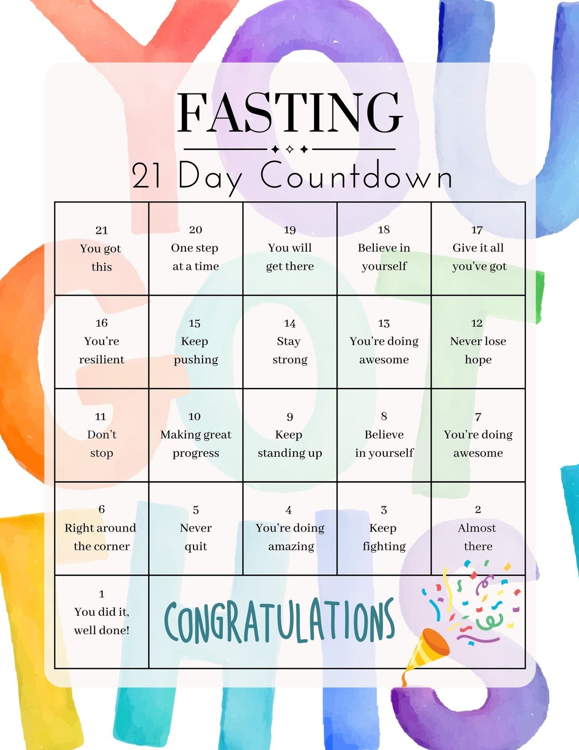 Fasting 21 Day Challenge Countdown Calendar Tracker Printable; Daniel ...