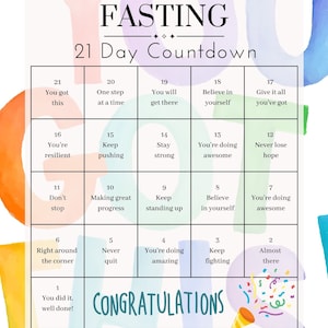 Fasting 21 Day Challenge Countdown Calendar Tracker Printable; Daniel ...