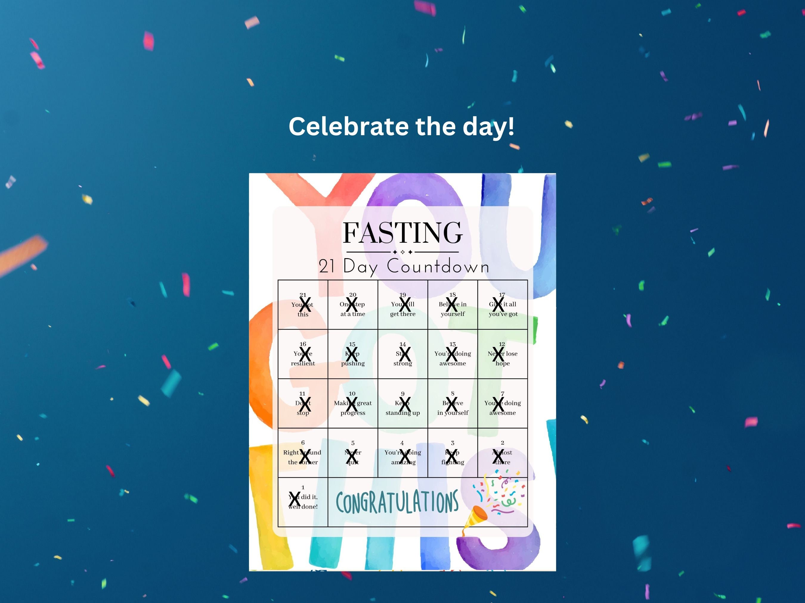 Fasting 21 Day Challenge Countdown Calendar Tracker Printable; Daniel ...