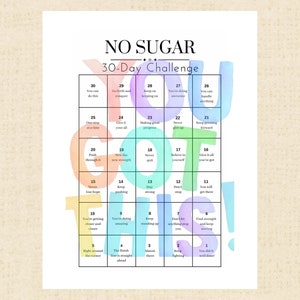 30-day No Sugar Challenge Countdown Calendar Tracker Printable, Sugar ...