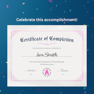 Breast Cancer Chemo Treatment Completion Certificate - Instant Download ...