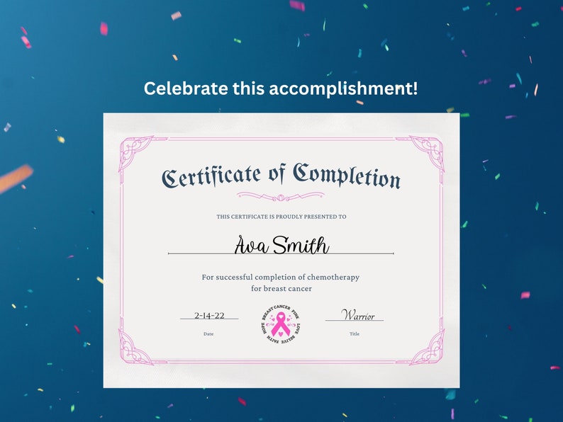 Breast Cancer Chemo Treatment Completion Certificate - Instant Download ...