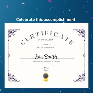 Cancer Radiation Treatment Completion Certificate - Instant Download ...