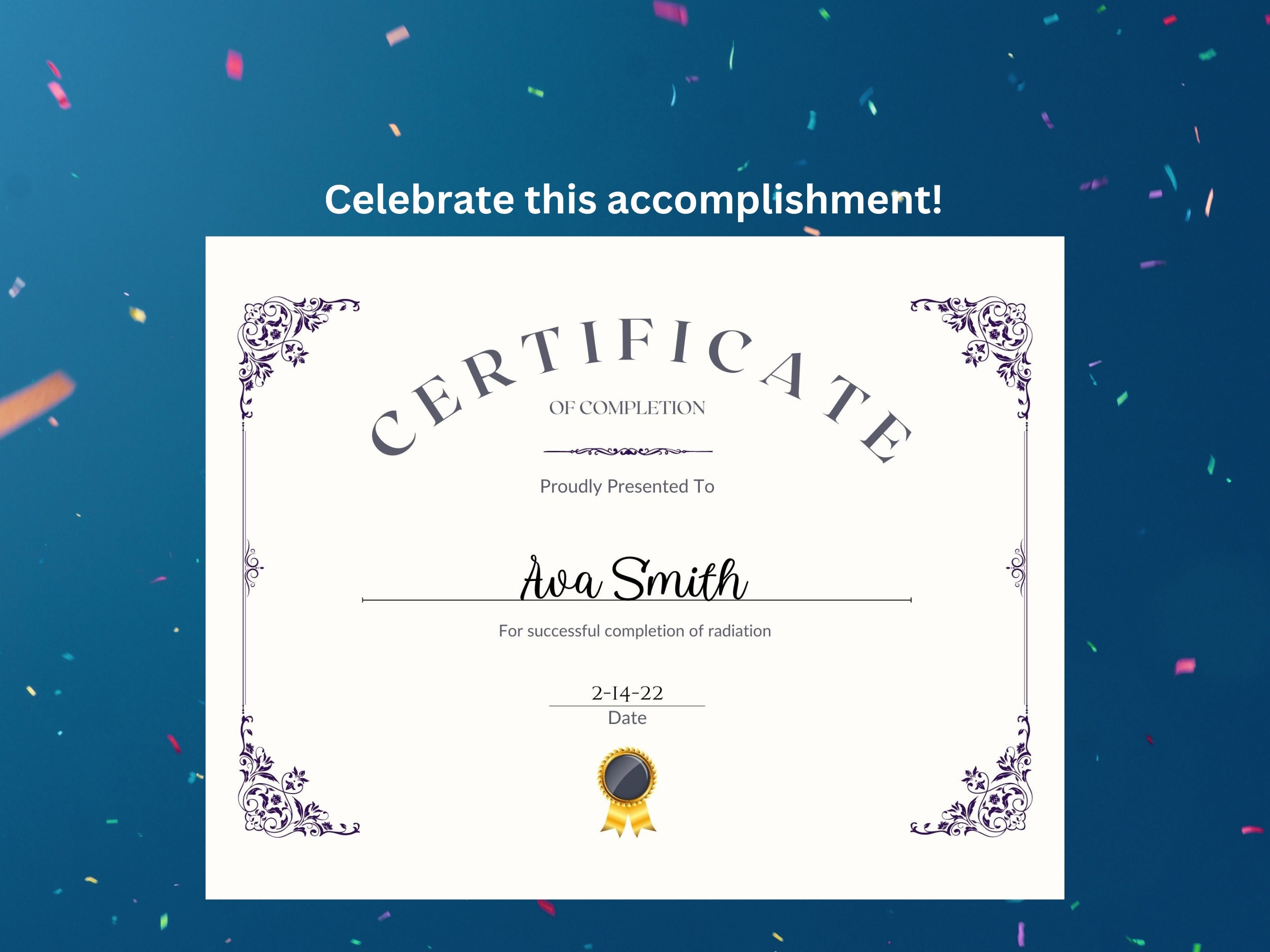 Cancer Radiation Treatment Completion Certificate - Instant Download ...