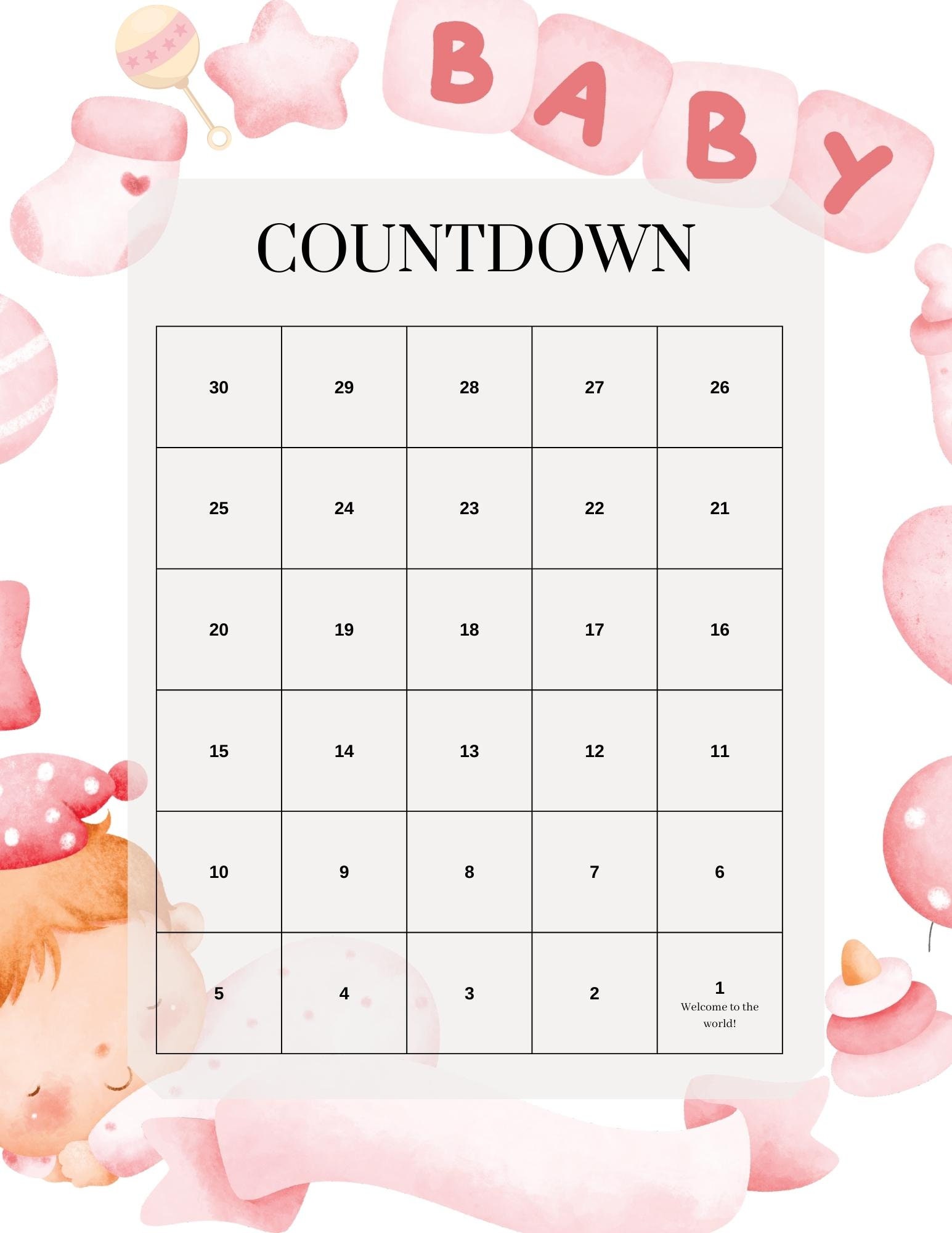 Pregnancy Countdown Calendar Instant Download Printable PDF - Etsy