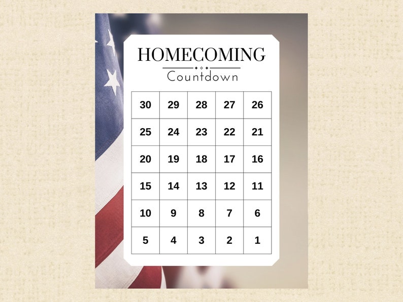 Military Homecoming 30-day Daily Countdown Calendar Printable- Instant ...