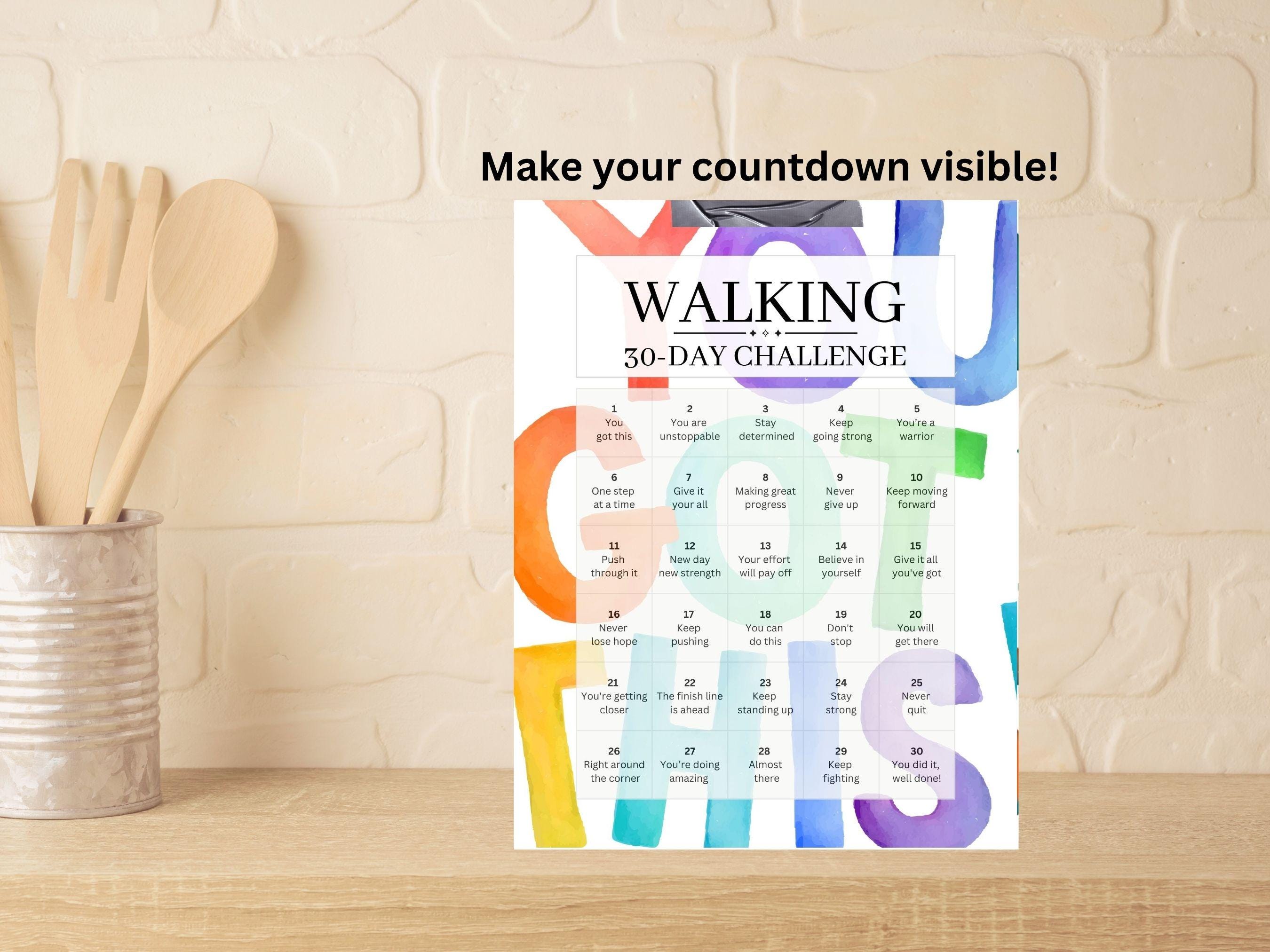 30-day Walking Challenge Countdown Calendar Printable, Walking for ...