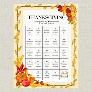 Thanksgiving Countdown Calendar Printable, Daily Quotes of Gratitude ...